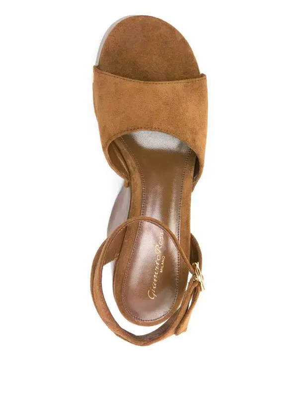 GIANVITO ROSSI Suede Wedge Sandals With Gold-tone Studs - Brown