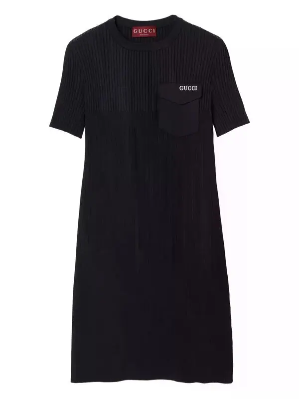 Gucci Ribbed Intarsia Pocket Midi Dress