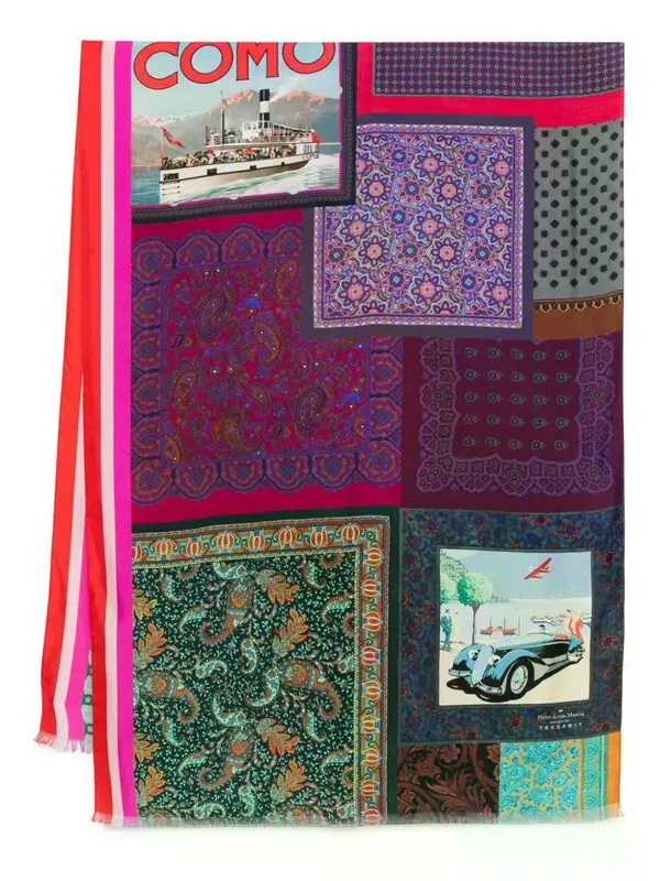 PIERRE-LOUIS MASCIA Patchwork Paisley Scarf - Blue