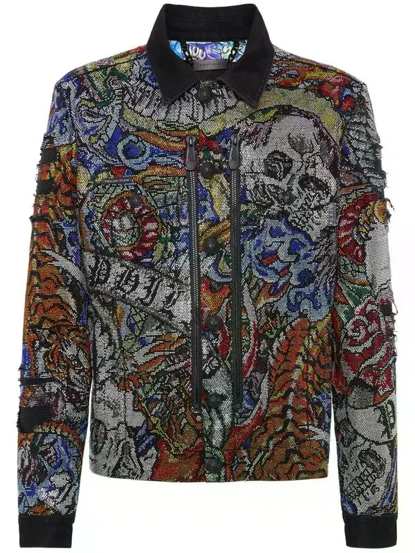 Philipp Plein Crystal-embellished Denim Jacket - Grey