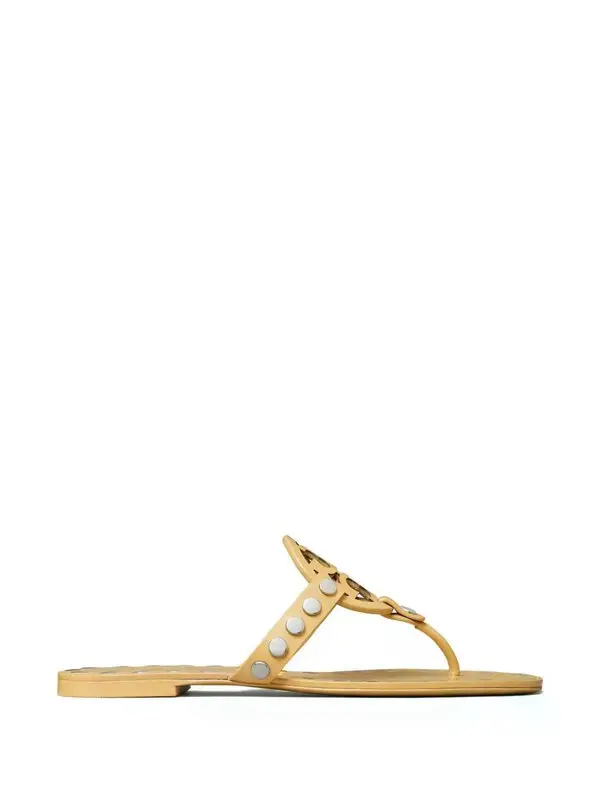 Tory Burch Miller Studded Leather Flat Sandals - Yellow