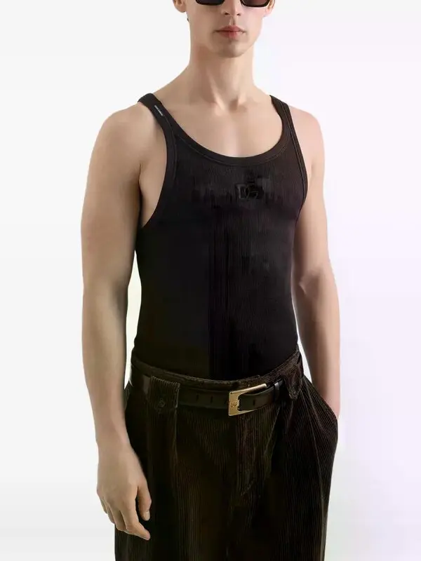 Dolce & Gabbana Logo-embroidered Ribbed Tank Top - Brown