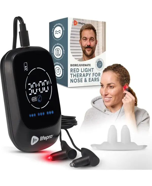 LIFEPRO Red Light Therapy For Nose & Ears Rechargeable Nasal & Sinus Pain Relief With Near Infrared & Red Light - Black