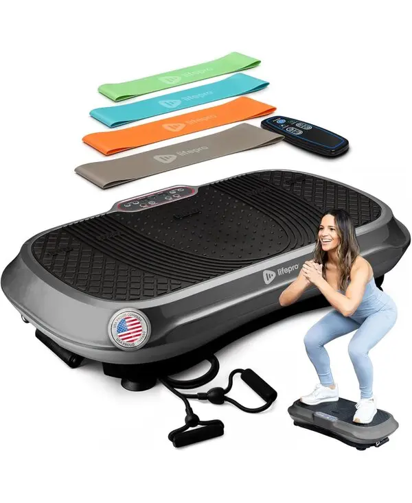 LIFEPRO Vibration Plate – Whole Body Workout Fitness Platform With Loop Bands For Home Training & Exercise Routine - Grey