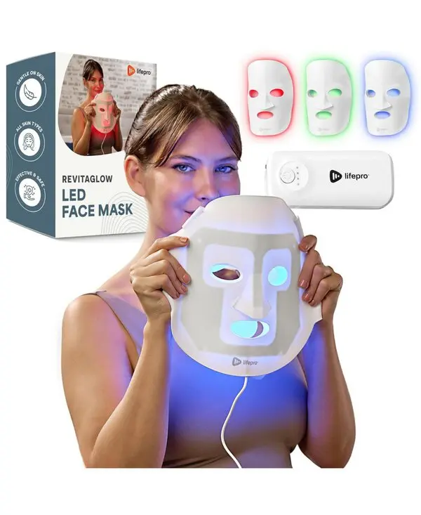 LIFEPRO Led Light Therapy Face Mask 3-color Red Light Therapy For Face And Neck Portable Home Facial Experience - White