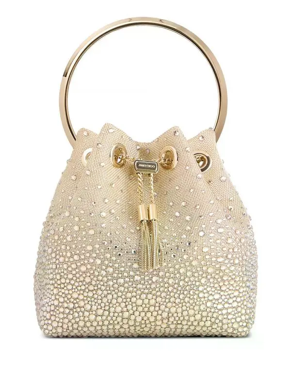 JIMMY CHOO Bon Bon Crystal-embellished Bucket Bag - Neutrals