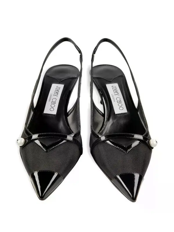 JIMMY CHOO 45mm Patent Nappa Leather And Mesh Slingback Pumps