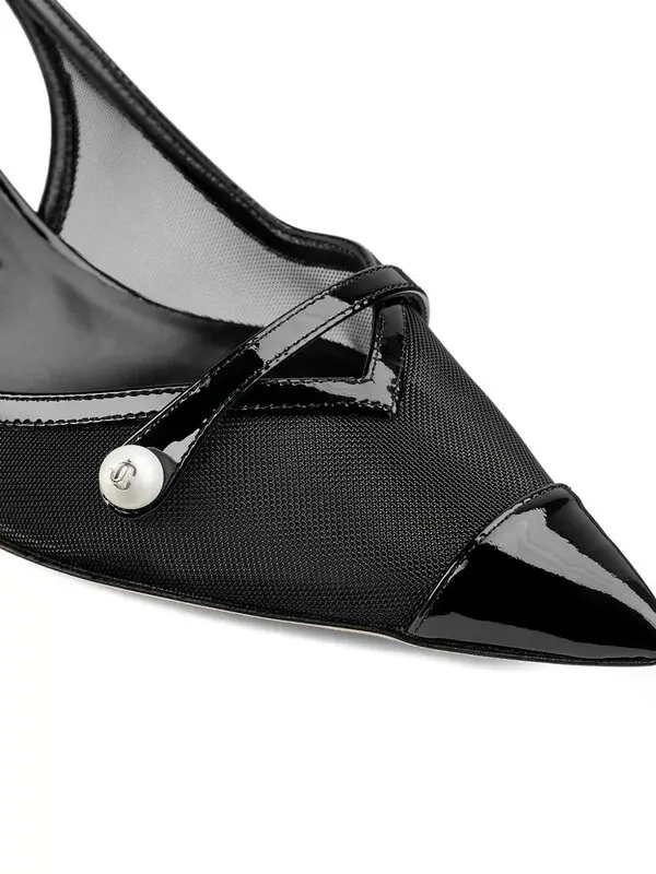 JIMMY CHOO 45mm Patent Nappa Leather And Mesh Slingback Pumps