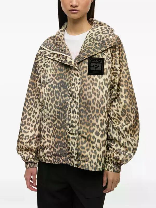 GANNI Leopard Print Hooded Jacket - Neutrals