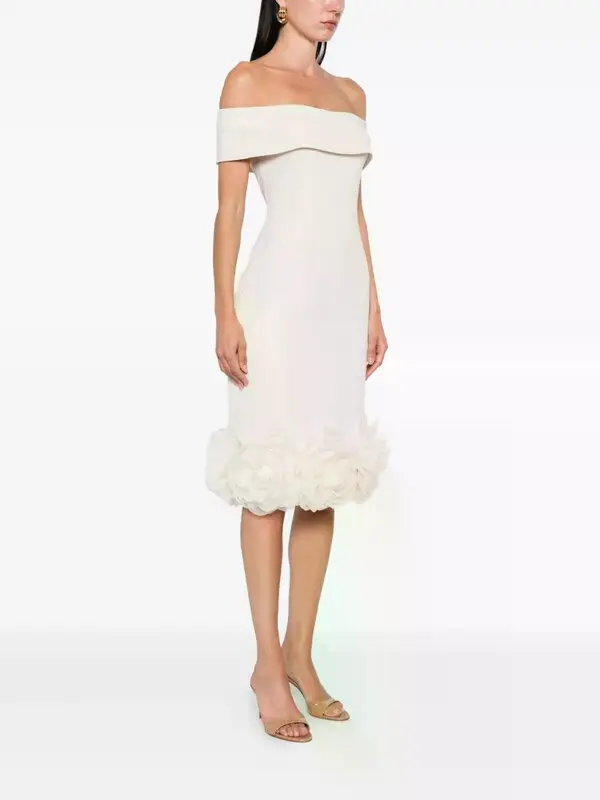 TARIK EDIZ Off-shoulder Rose-embellished Midi Dress