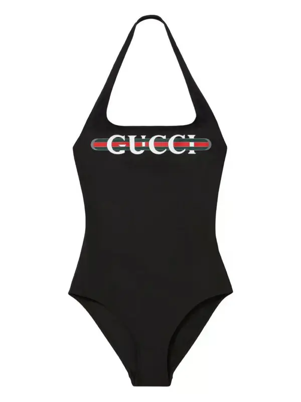 Gucci Sparkling Web-print Halterneck Swimsuit - Black