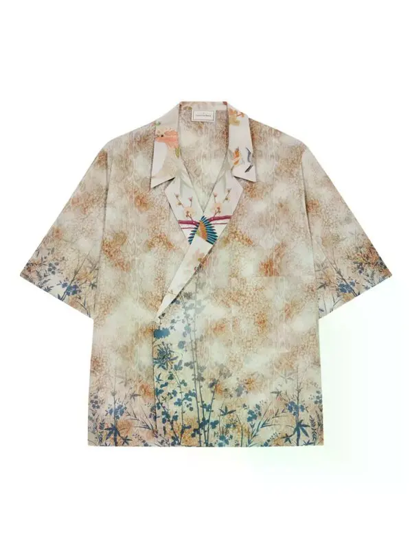 PIERRE-LOUIS MASCIA Floral-print Wrap Shirt - Neutrals