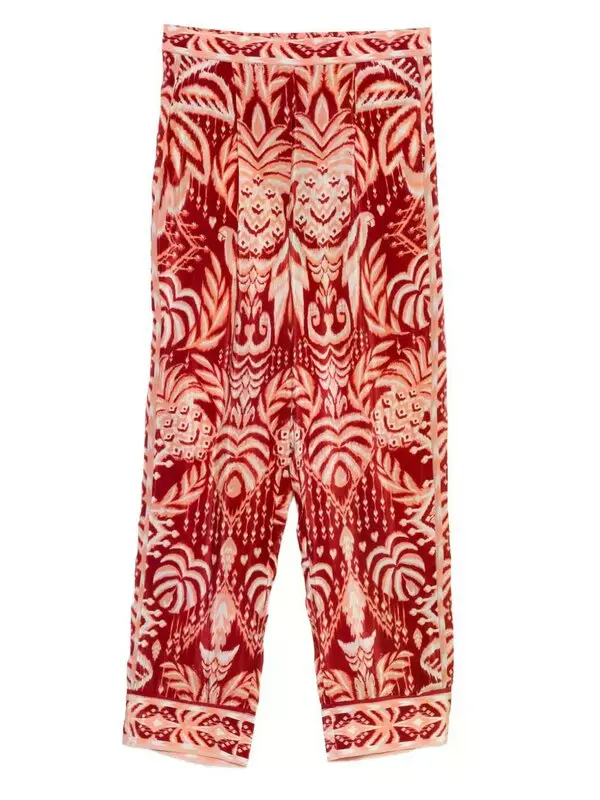 Farm Rio Tropical Tapestry Pleated Ikat Trousers - Red