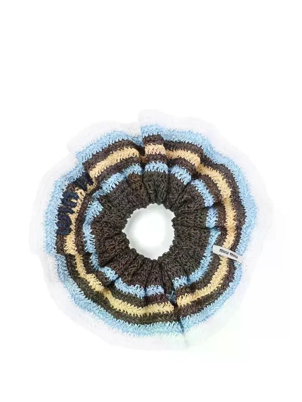 Miu Miu Striped Gathered Scrunchie - Brown