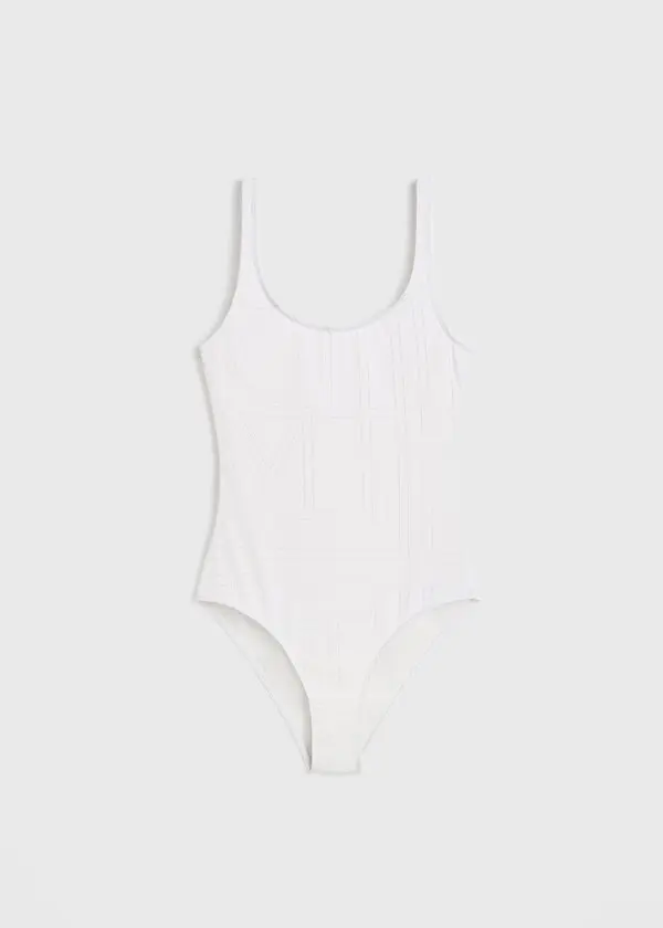 TOTEME Monogram Pointelle Swimsuit - White