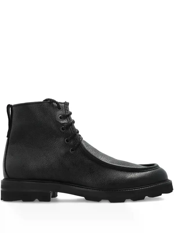 Brioni Lace-up Textured Leather Biker Boots
