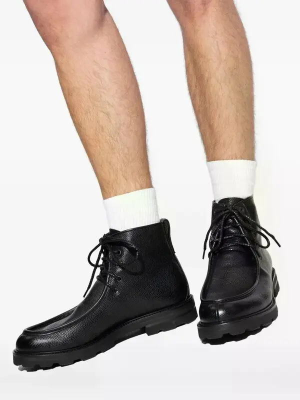 Brioni Lace-up Textured Leather Biker Boots