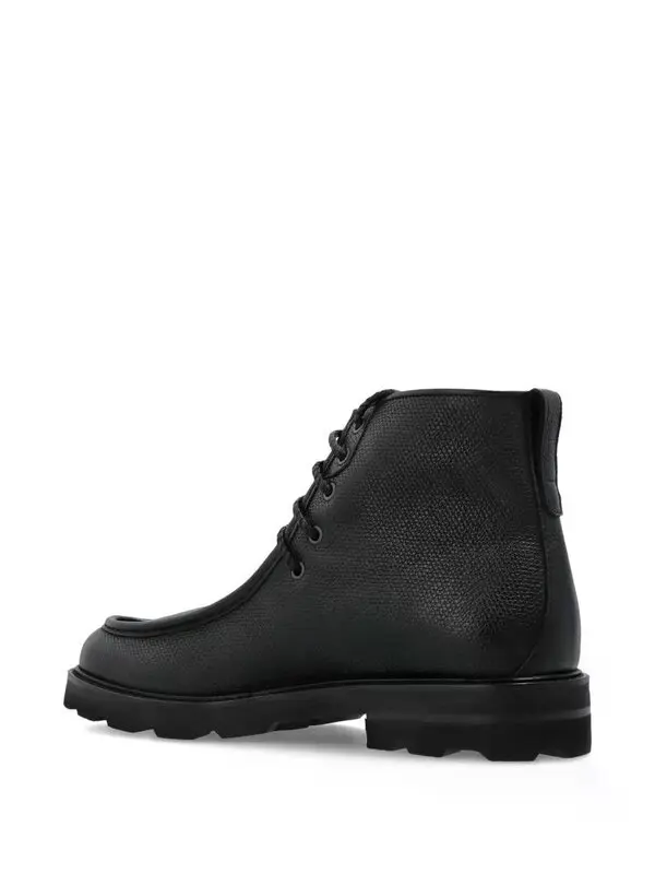 Brioni Lace-up Textured Leather Biker Boots