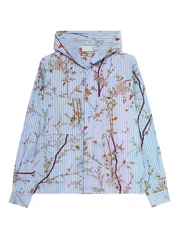 PIERRE-LOUIS MASCIA Floral-print Hooded Shirt - Blue
