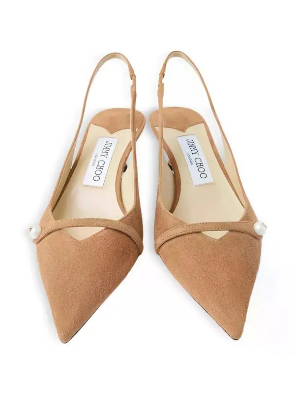 JIMMY CHOO 45mm Amita Pearl-embellished Slingback Pumps - Neutrals