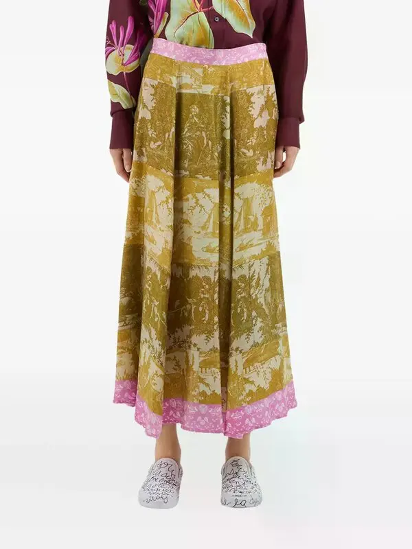 PIERRE-LOUIS MASCIA Aloe Panelled Print Skirt - Yellow