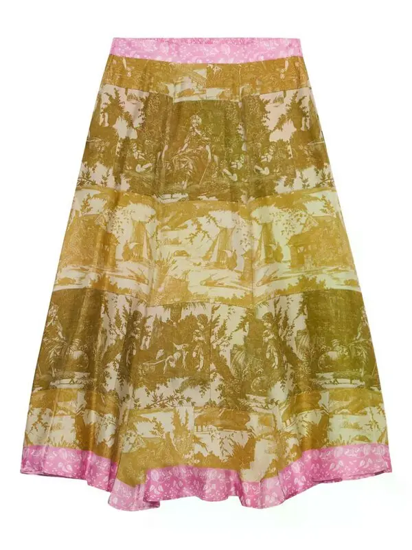 PIERRE-LOUIS MASCIA Aloe Panelled Print Skirt - Yellow