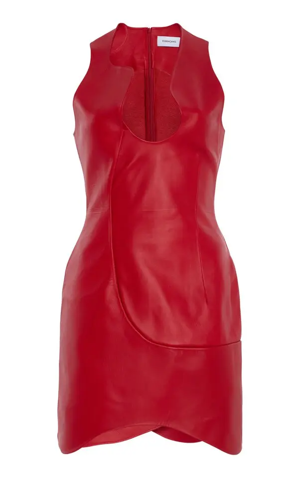 FERRAGAMO Cutaway Mini Leather Dress