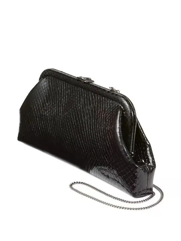 JIMMY CHOO Skylar Snake-printed Leather Clutch - Black