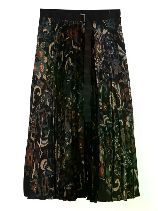 Sacai Pleated Paisley Print Midi Skirt