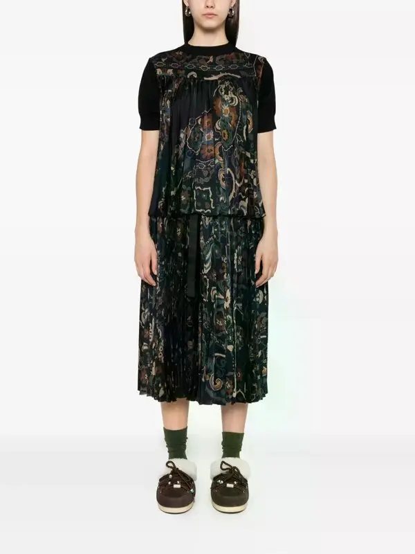 Sacai Pleated Paisley Print Midi Skirt