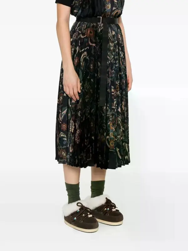 Sacai Pleated Paisley Print Midi Skirt