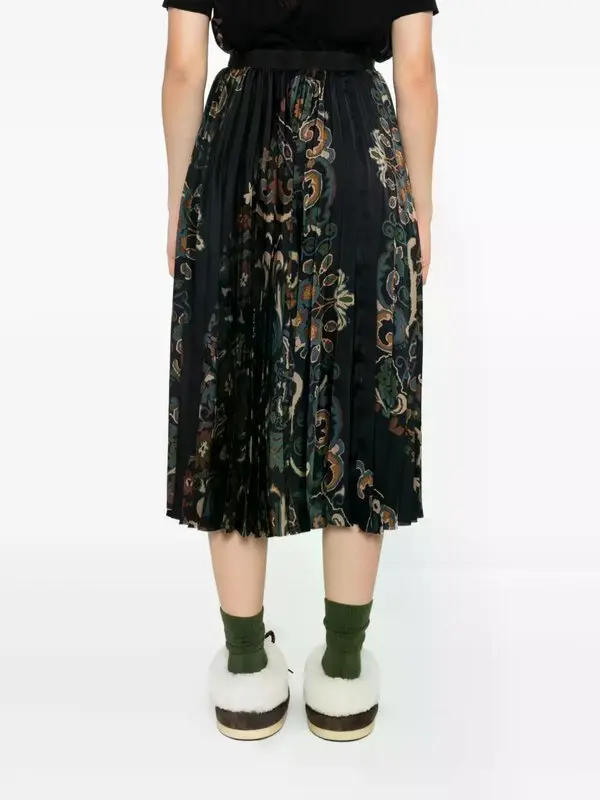 Sacai Pleated Paisley Print Midi Skirt