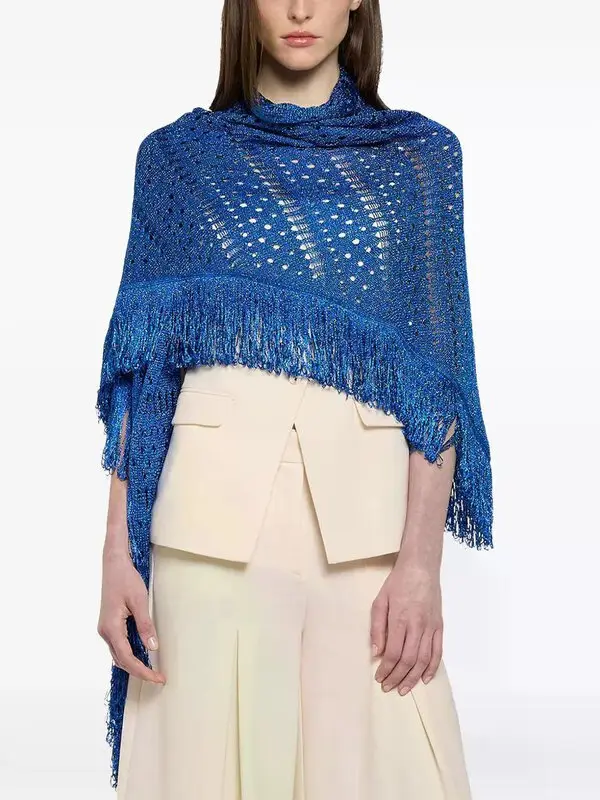SIMONA CORSELLINI Lace-knit Poncho With Fringed Trim - Blue