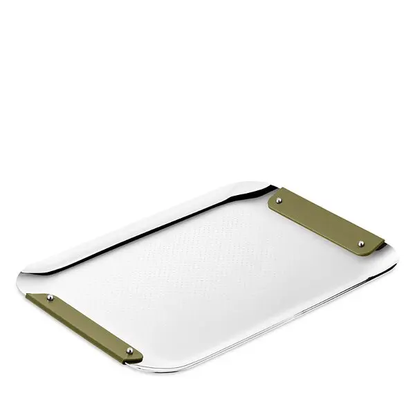 Christofle Club Tray With Leather Handles - Silver And Green