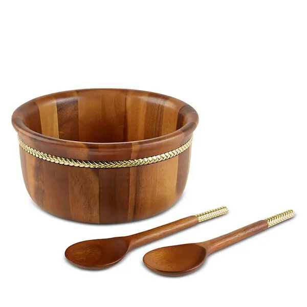 NAMBE Braid Gold Round Salad Bowl & Servers - No Color