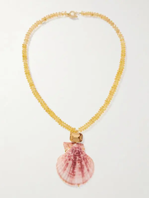 JENNIFER BEHR Roma Gold-plated, Citrine, Shell And Crystal Necklace - Red