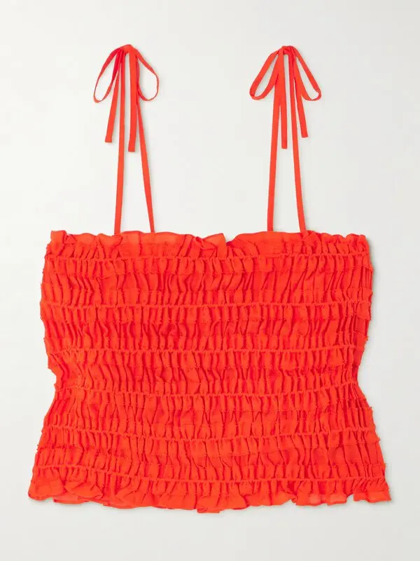 Tory Burch Cropped Ruffled Lyocell-blend Top