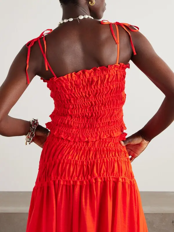 Tory Burch Cropped Ruffled Lyocell-blend Top