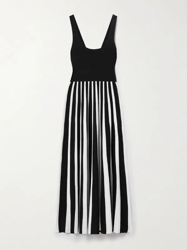 Maria Mcmanus Striped Ribbed Pointelle-knit Midi Dress