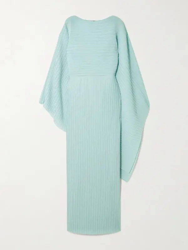 Solace London Adami Plissé-crepe Gown - Blue