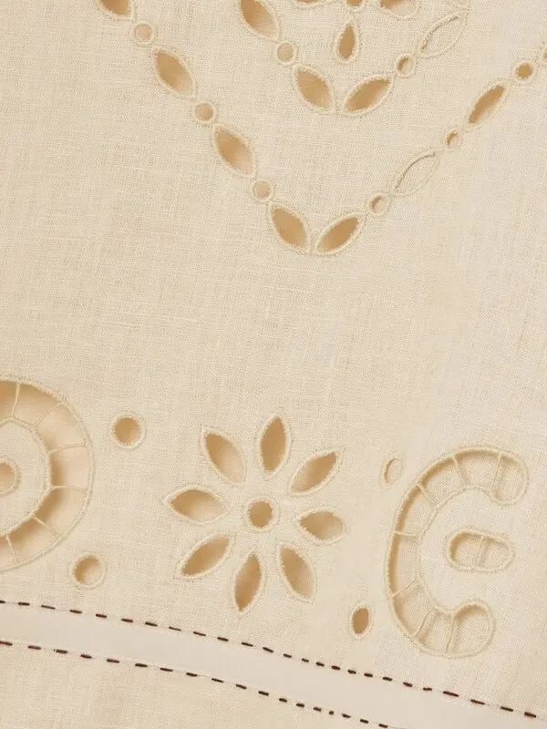 Vita Kin Topstitched Broderie Anglaise Linen Tank - Neutrals