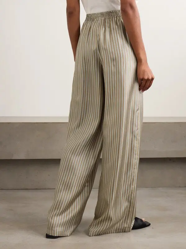 Max Mara Ladino Striped Silk-twill Pants - Brown