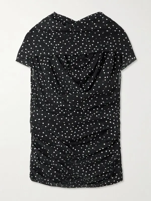 Magda Butrym Draped Polka-dot Silk-chiffon Blouse