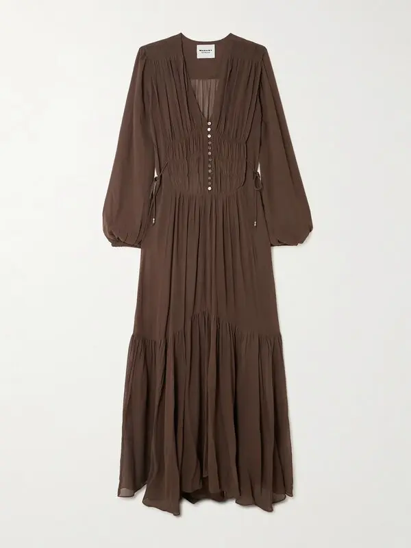 MARANT ETOILE Briane Gathered Georgette Maxi Dress - Green