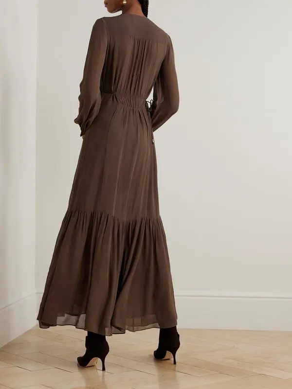 MARANT ETOILE Briane Gathered Georgette Maxi Dress - Green