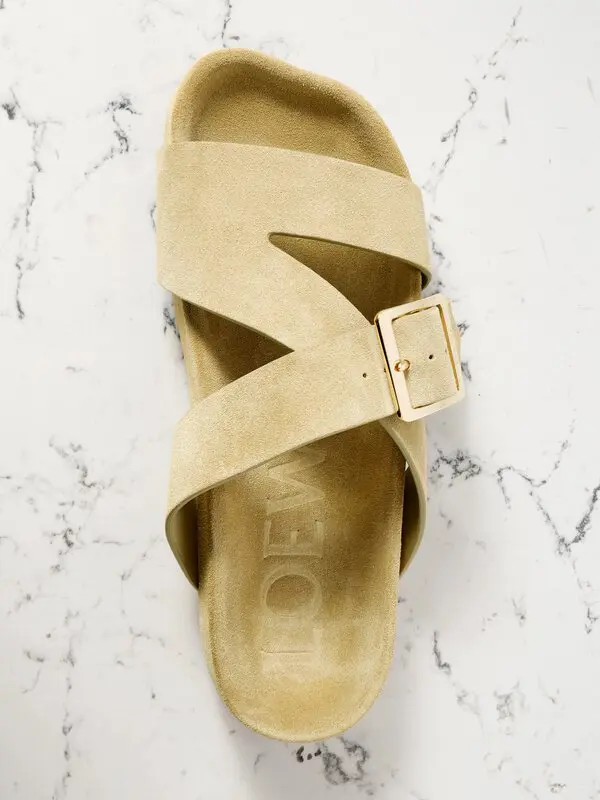 Loewe Ease Buckled Suede Slides
