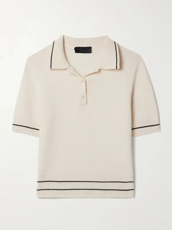 NILI LOTAN Carline Striped Cashmere Polo Sweater - Neutrals