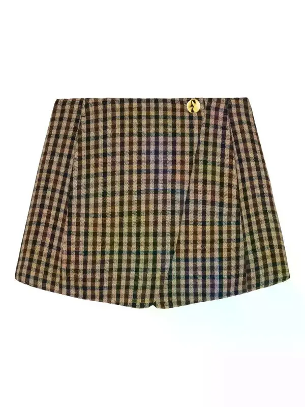GANNI Checked Mini Wrap Skirt - Neutrals