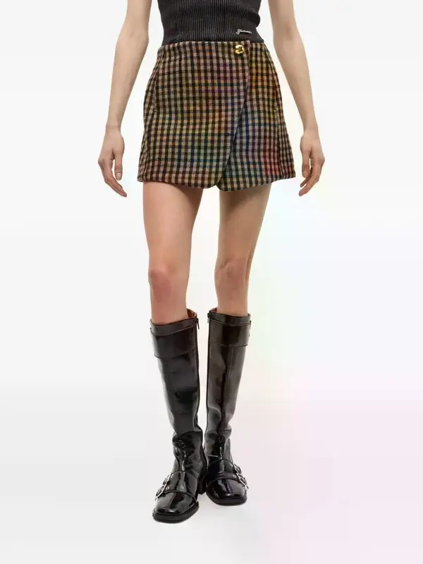 GANNI Checked Mini Wrap Skirt - Neutrals