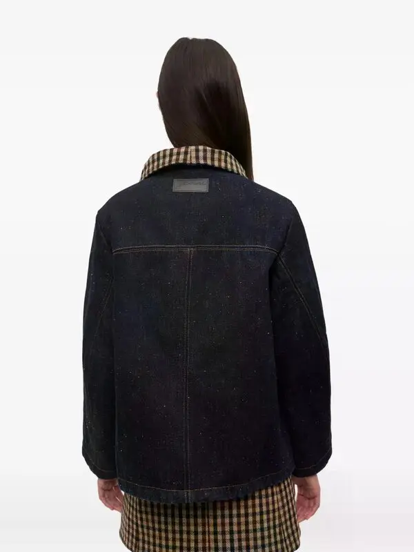 GANNI Checkered Collar Denim Jacket - Blue